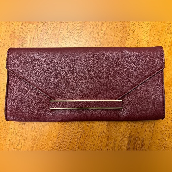 Bags | Dark Maroon Clutch With Gold Hardware | Poshmark